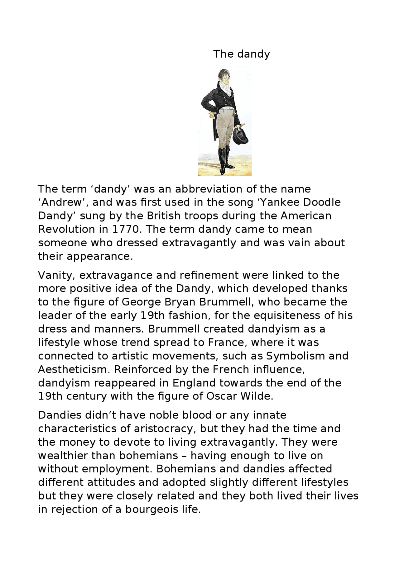 LA FIGURA DEL DANDY - IN INGLESE - Docsity