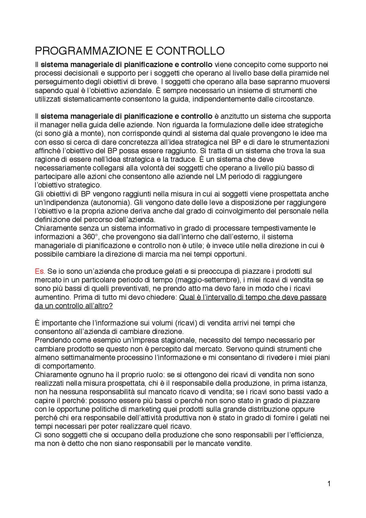 Programmazione e controllo | Appunti di Programmazione e controllo | Docsity