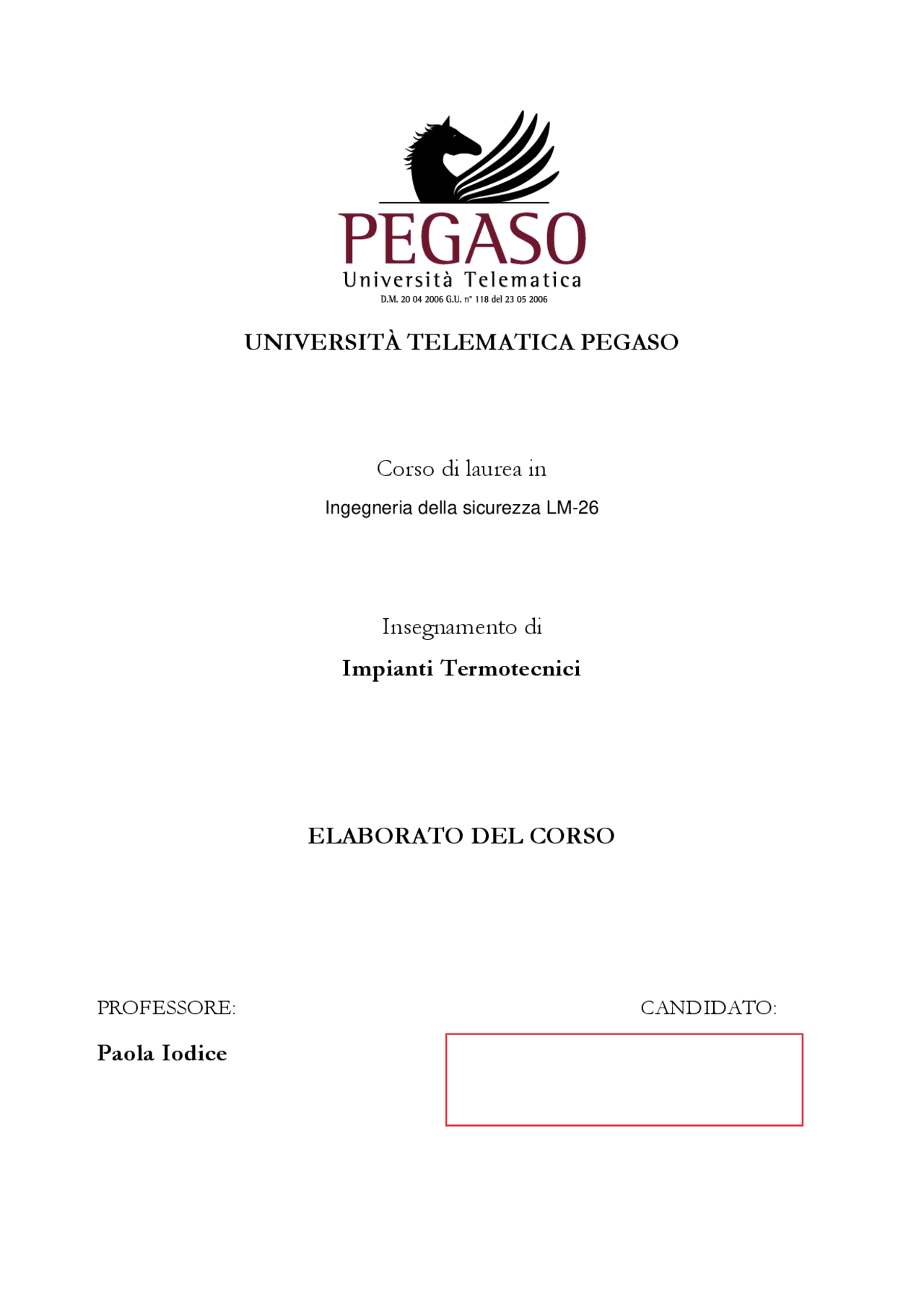 Elaborato 2020 2021 Impianti Termotecnici Lm26 Unipegaso Docsity