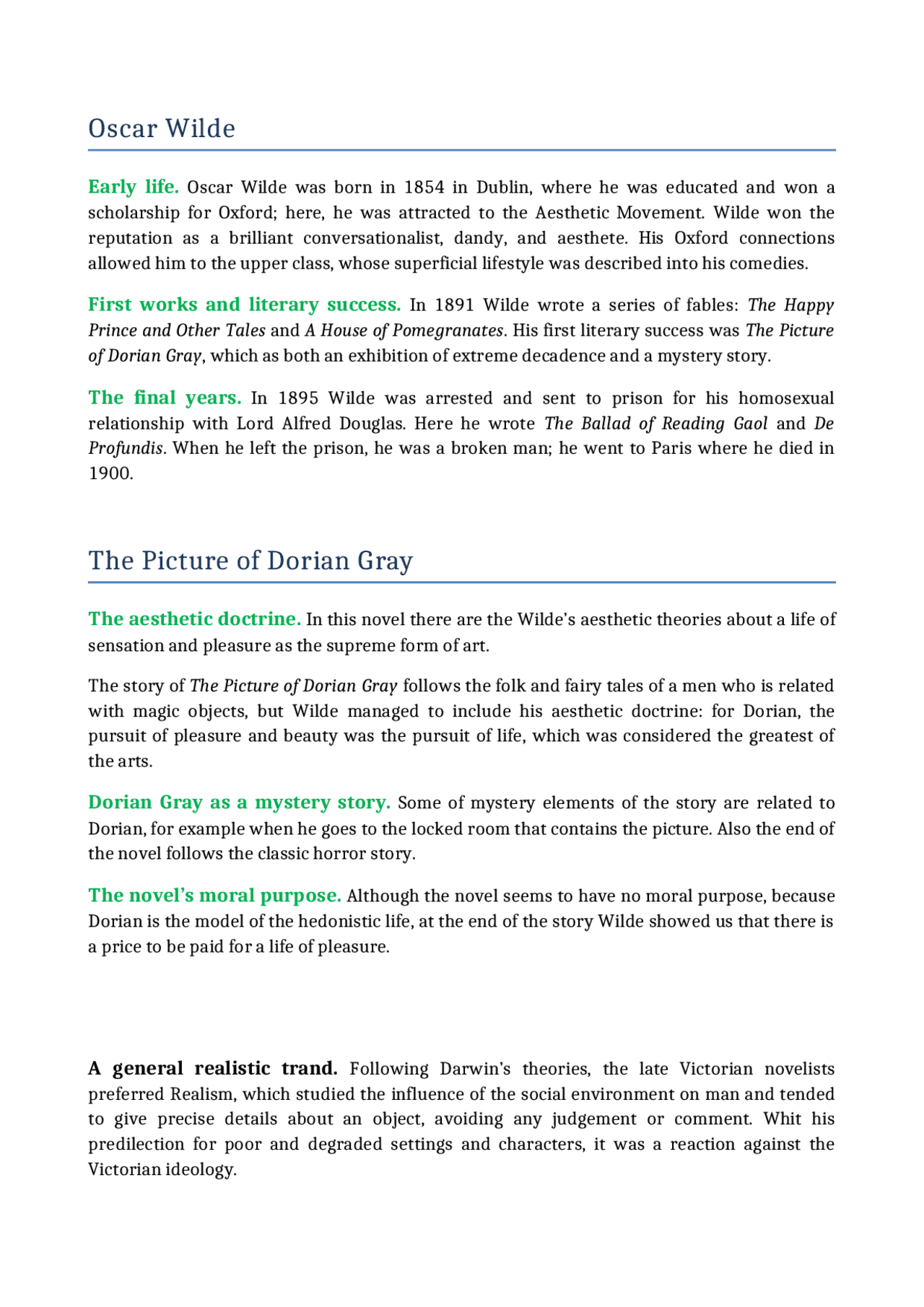Oscar Wilde And The Picture Of Dorian Gray Docsity