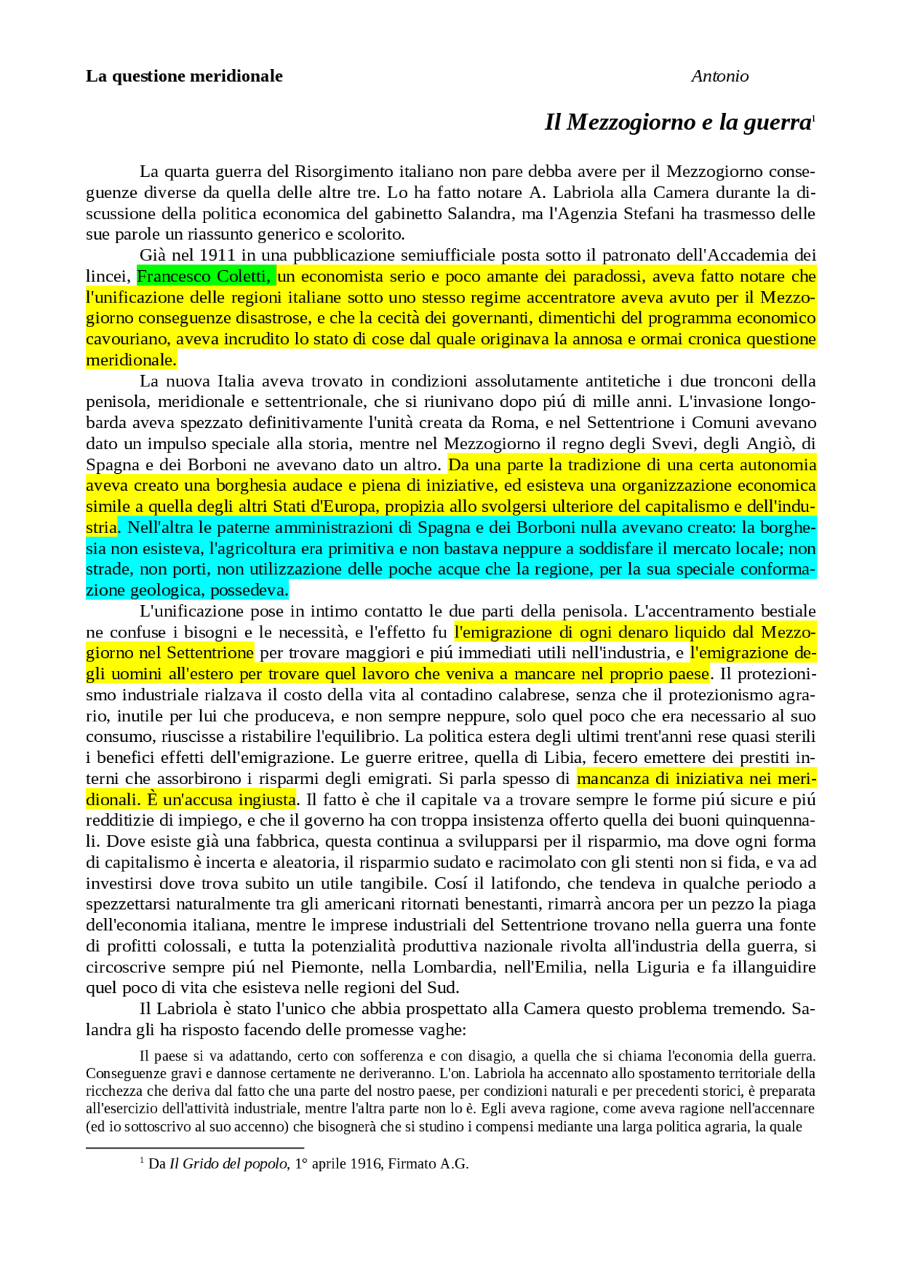La Questione Meridionale Di Antonio Gramsci Docsity