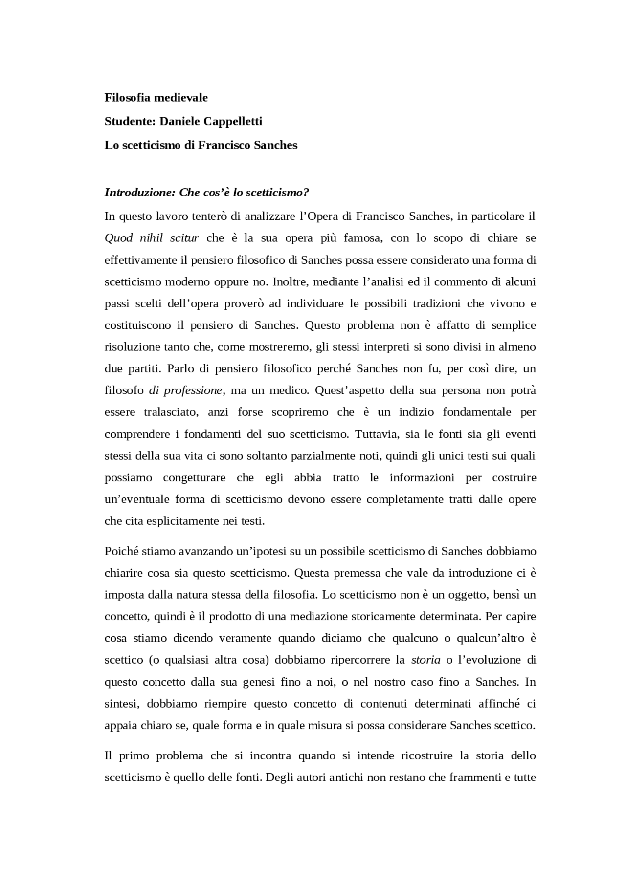 Relazione Sullo Scetticismo Di Sanches Docsity