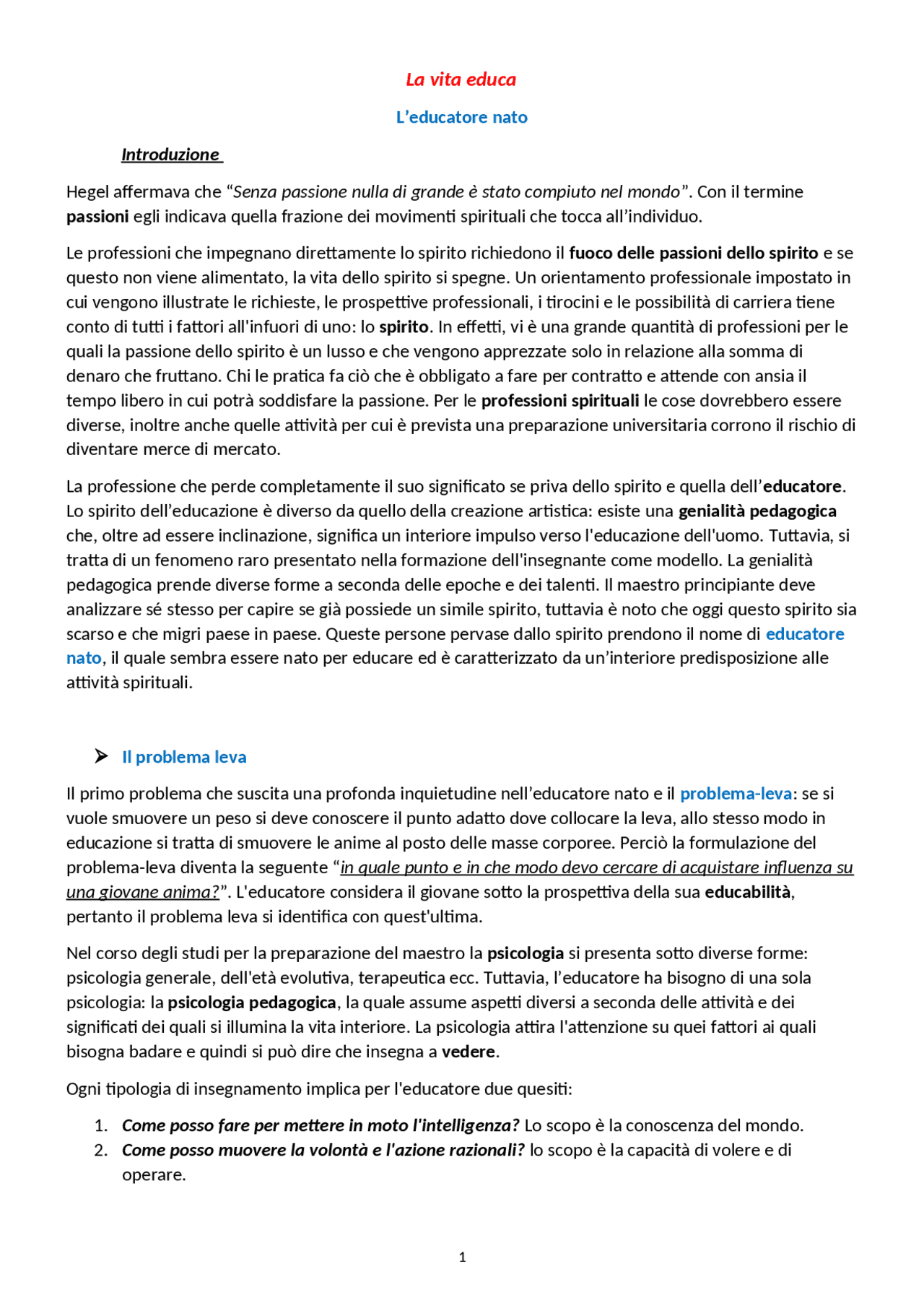 La vita educa - E. Spranger - Docsity