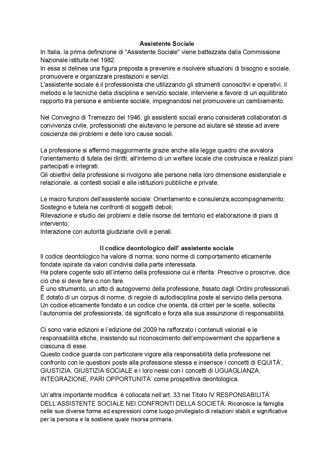 L Assistente Sociale E Il Codice Deontologico Docsity