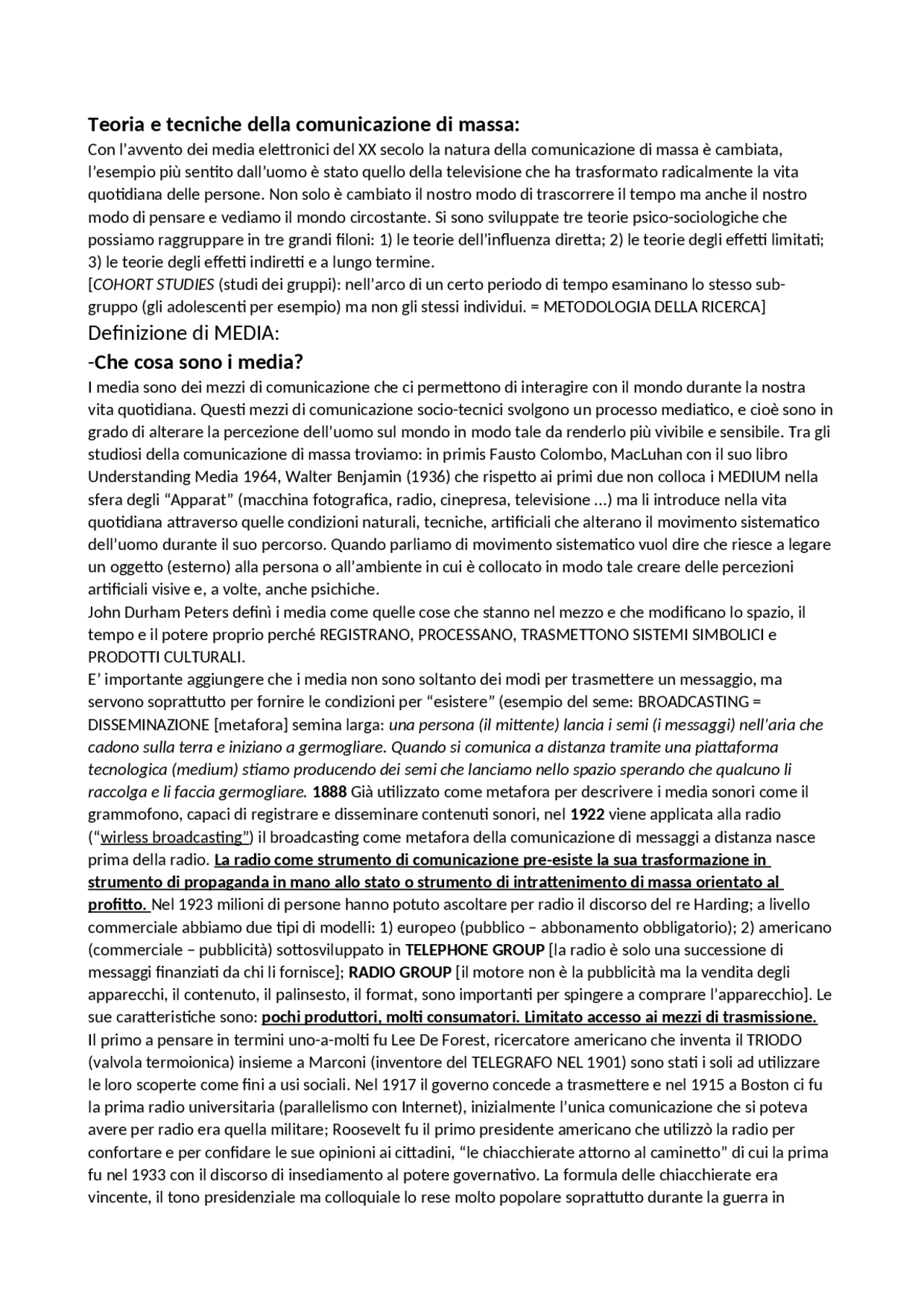 Teorie E Tecniche Della Comunicazione Di Massa Docsity