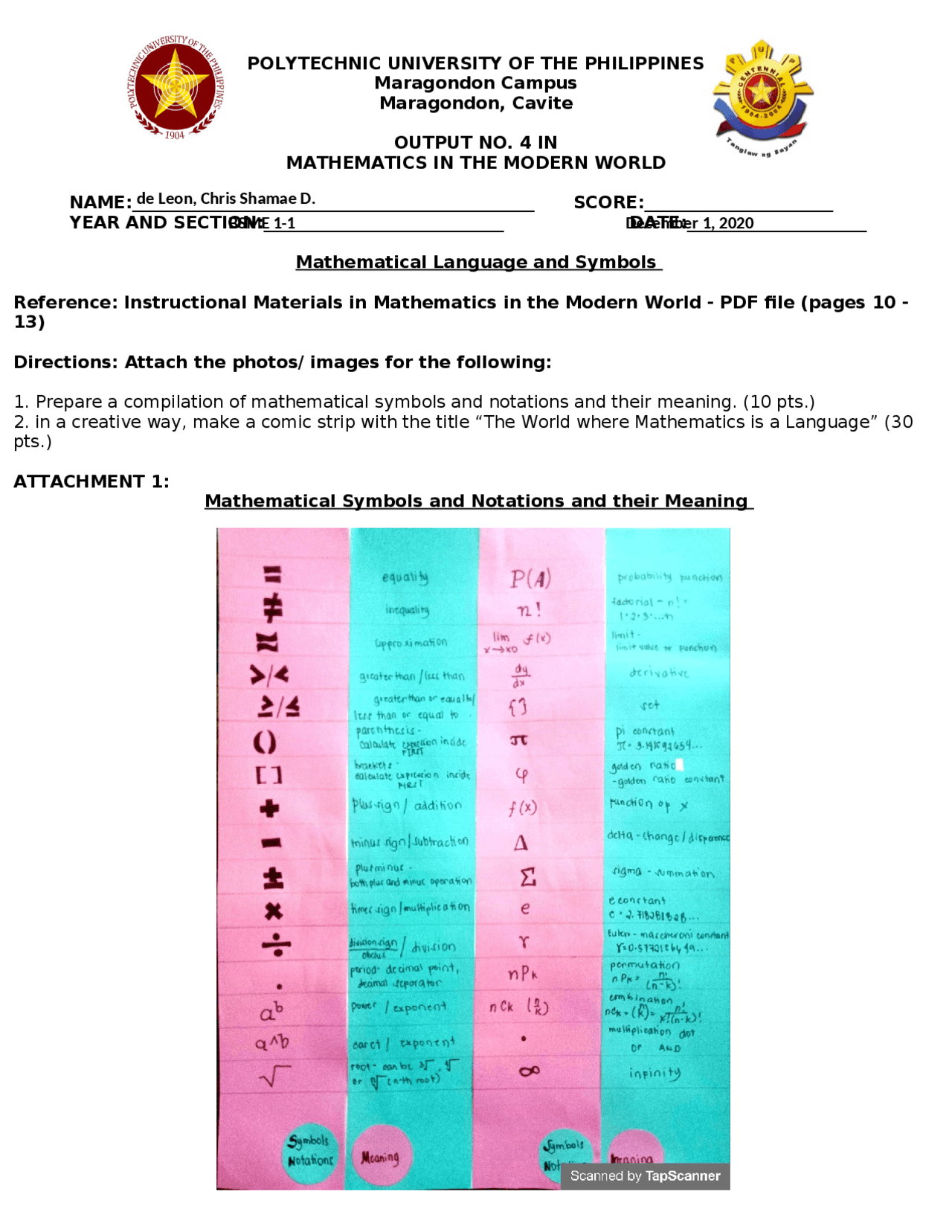 Mathematical Language and Symbols | Exercises Mathematics | Docsity