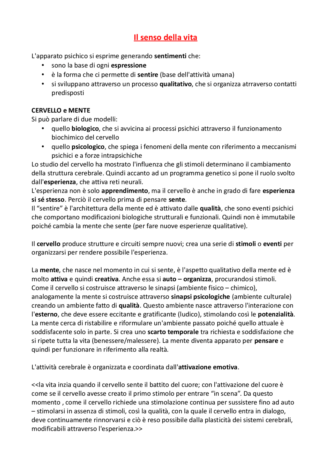 Il senso della vita (riassunto) - Docsity