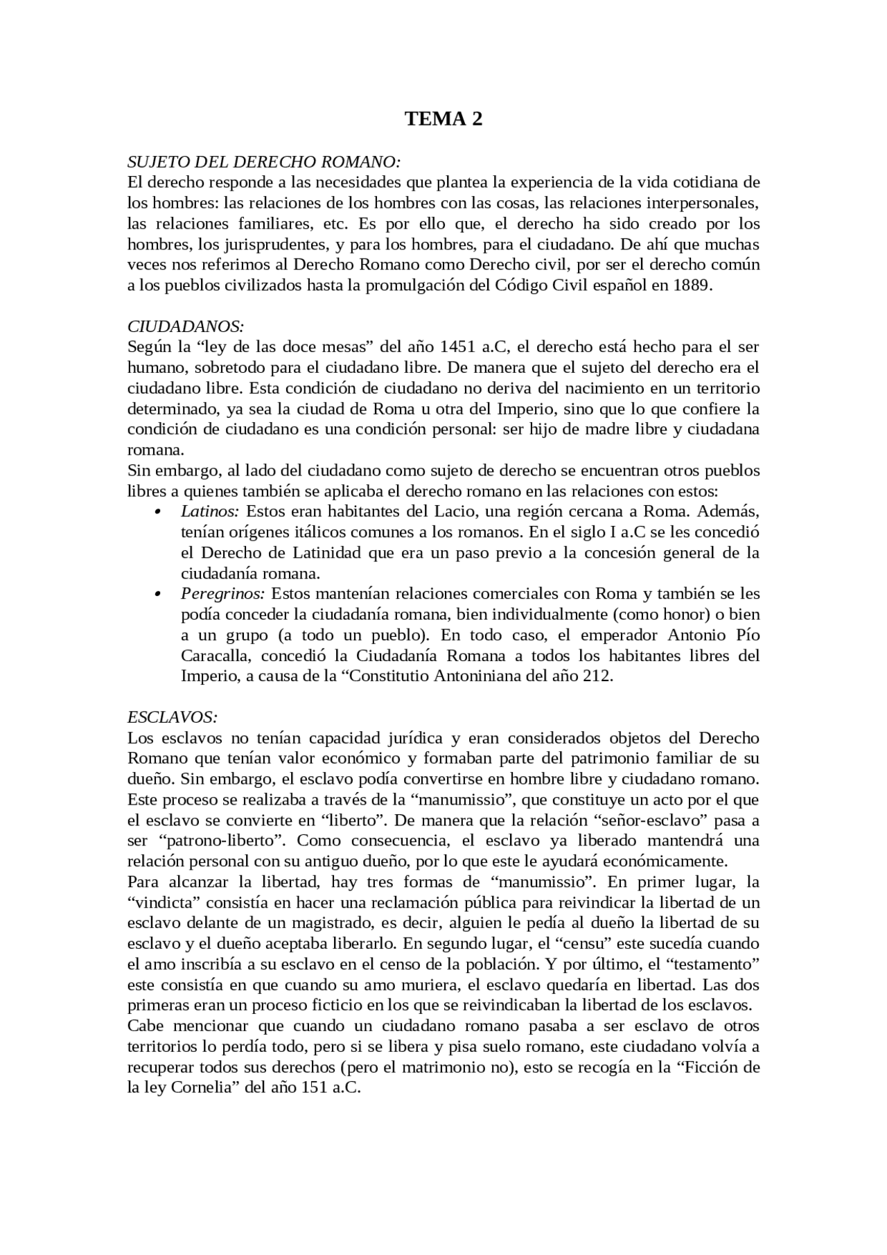 Tema II - Sujeto del derecho - Romano - Docsity