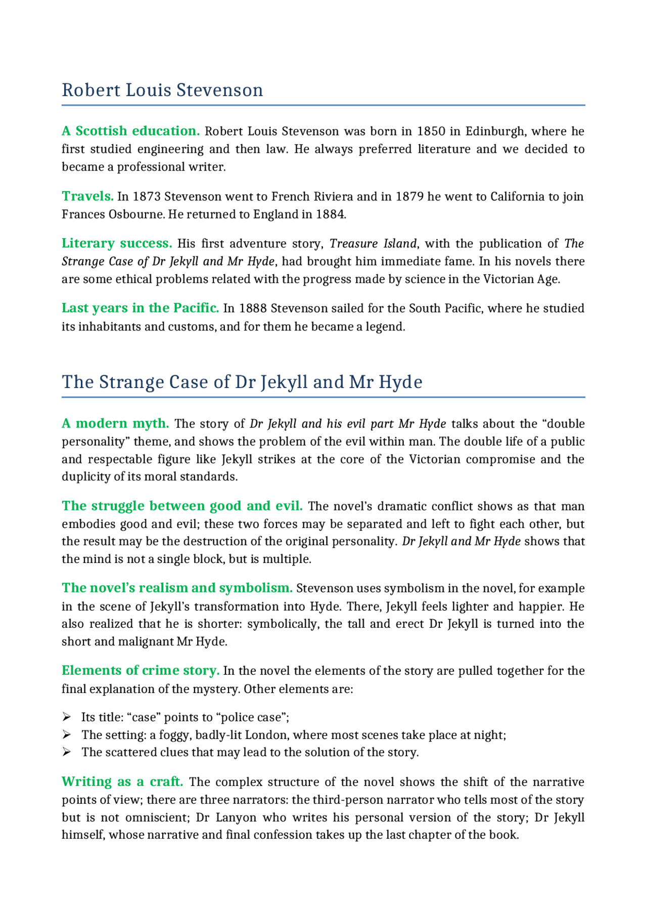 Robert Louis Stevenson And Dr Jekyll And Mr Hyde Docsity