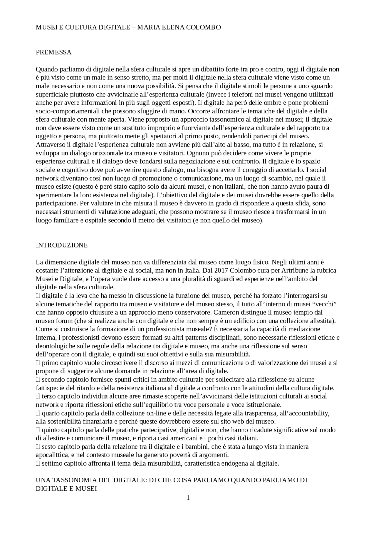 Riassunto musei e cultura digitale maria elena colombo | Sintesi del ...