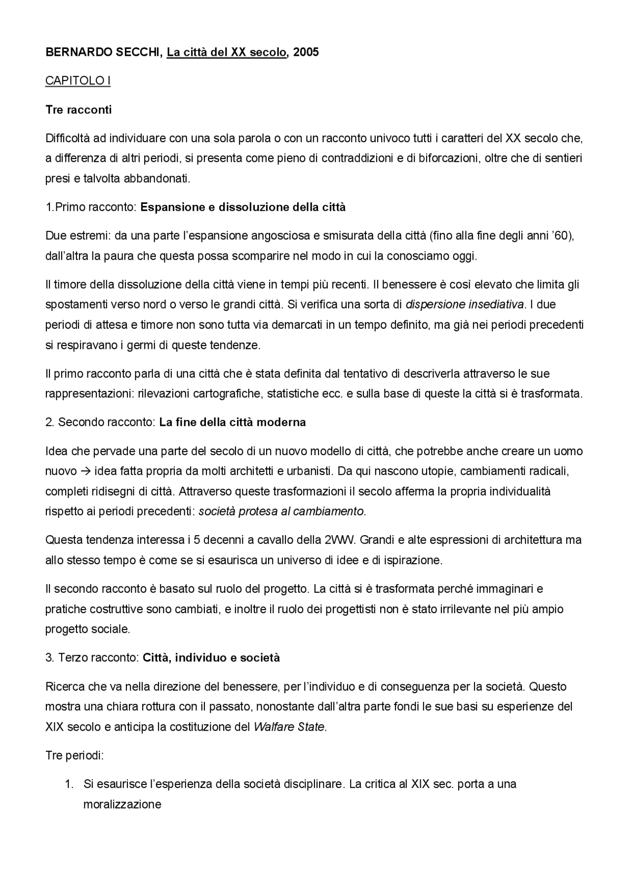 Bernardo Secchi La Città Del Xx Secolo Docsity
