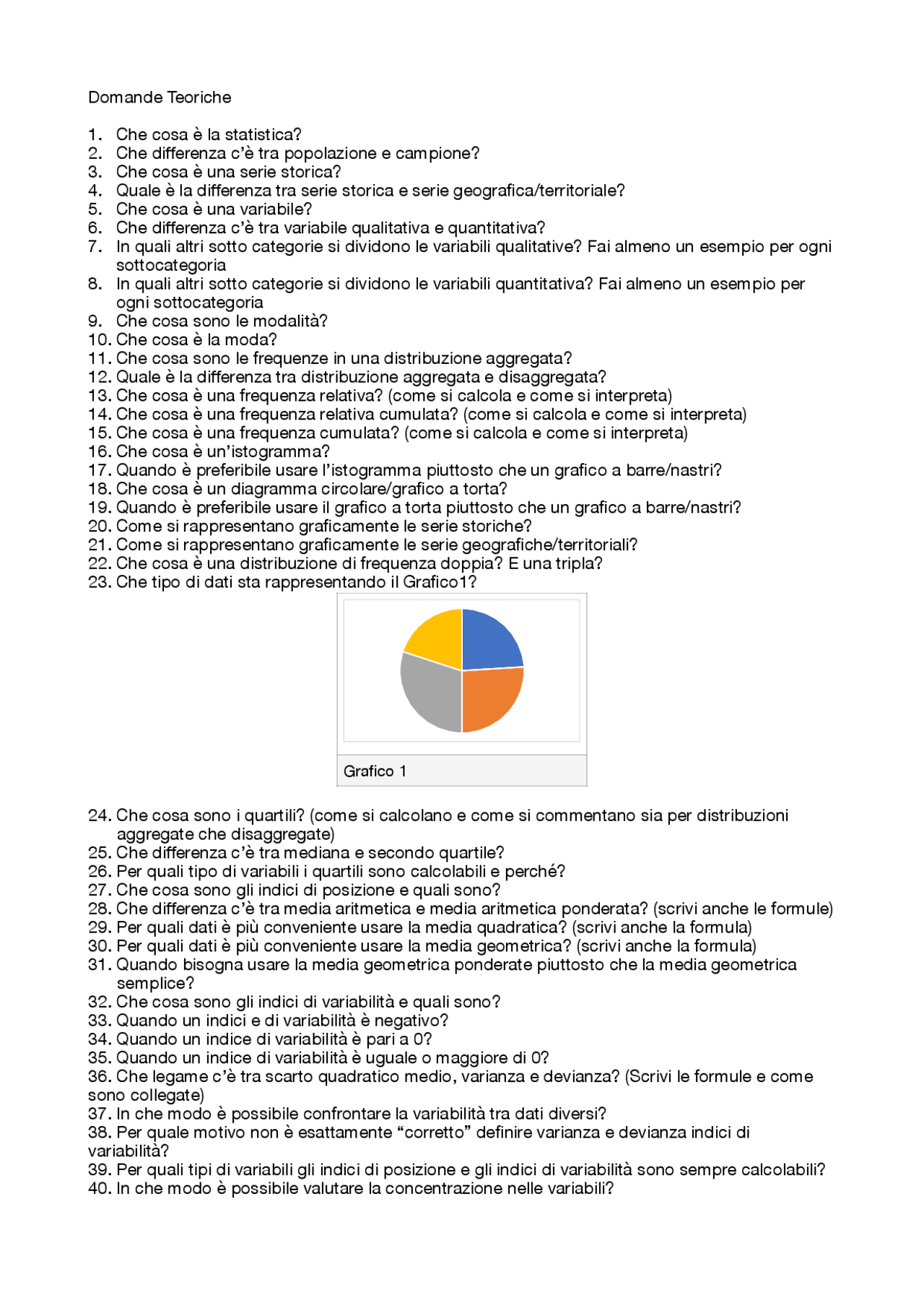 Domande Teoriche Esame Orale Statistica Prove Desame Di Statistica