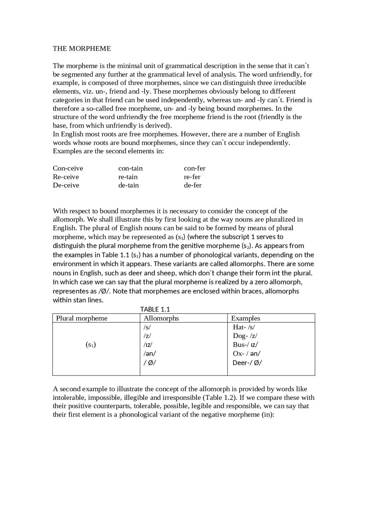 THE MORPHEME UNIT 2, notes - Docsity
