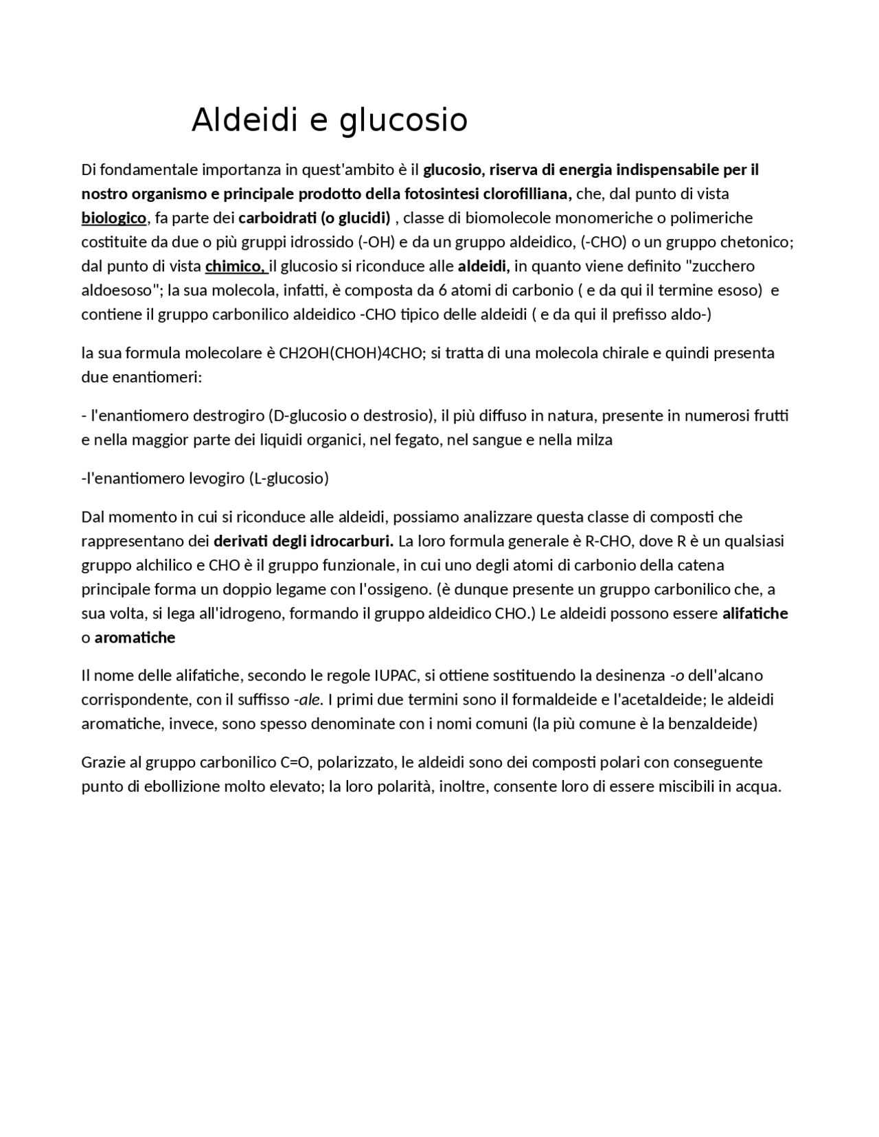 Aldeidi E Glucosio Riassunto Docsity