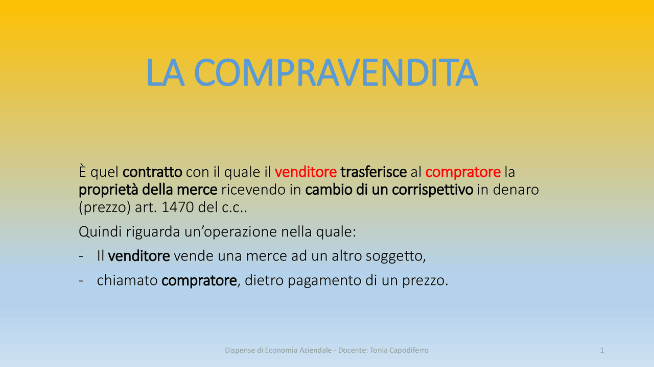 LA COMPRAVENDITA, FASI E DOCUMENTI - Docsity