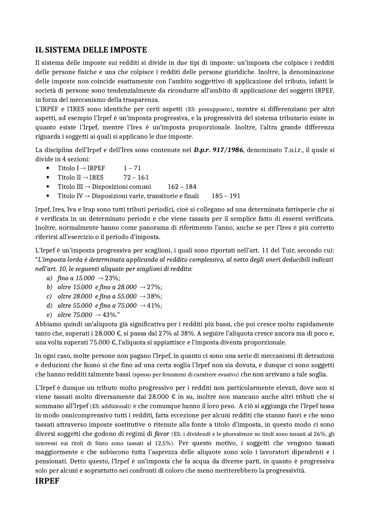 Irpef Diritto Tributario 2 Docsity