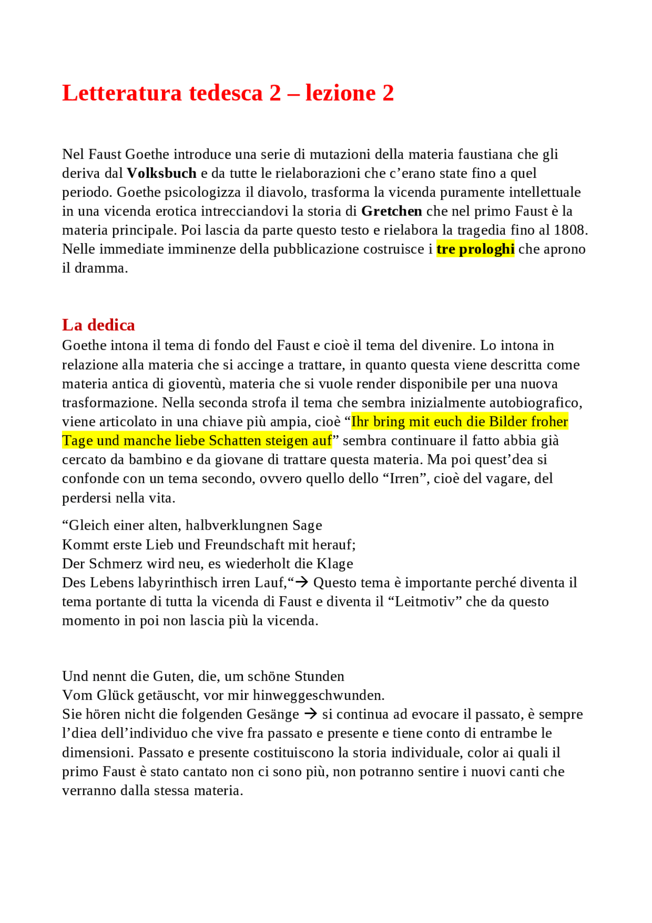 Letteratura Tedesca 2 2 Lezione Faust Docsity