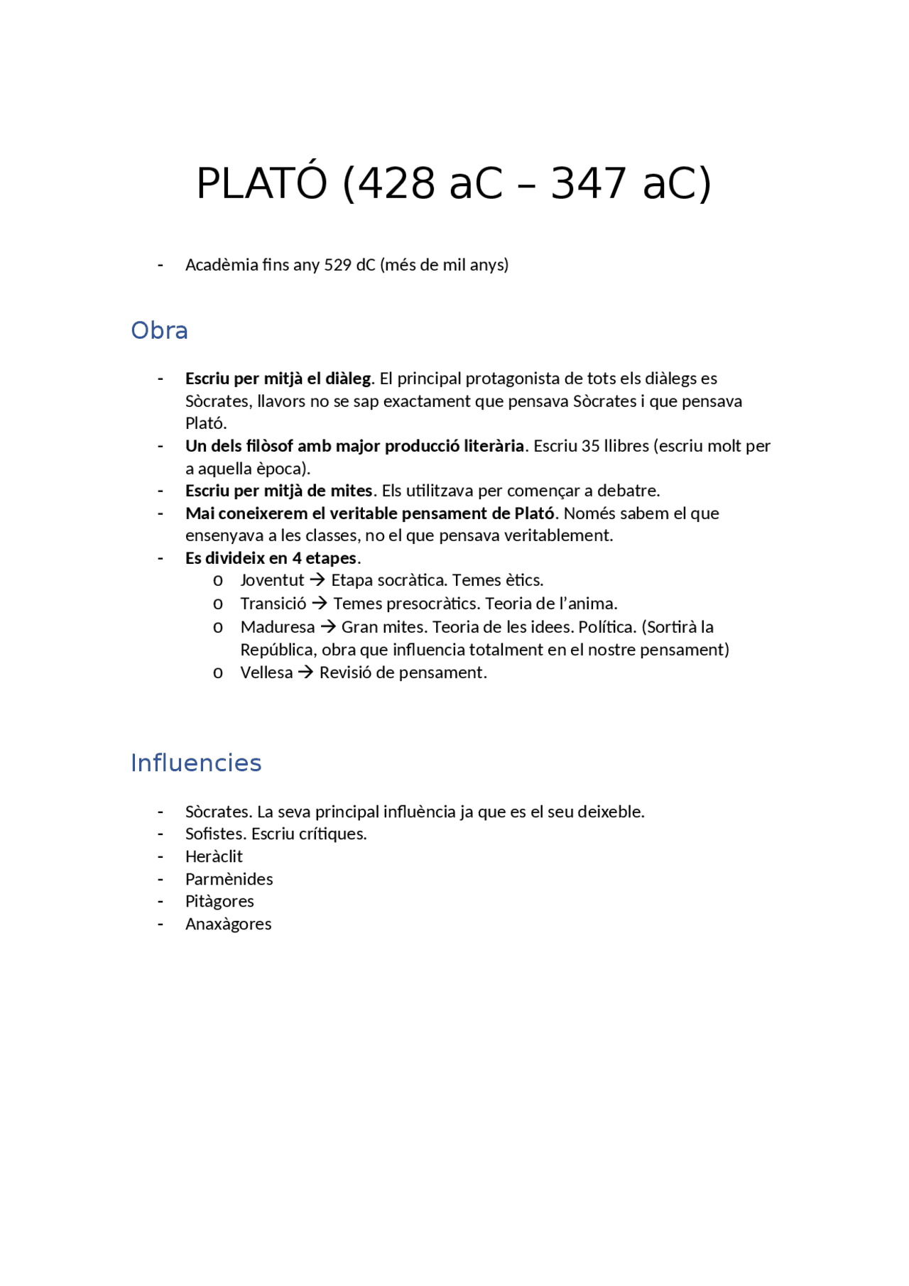 Apunts Plató Selectivitat Docsity