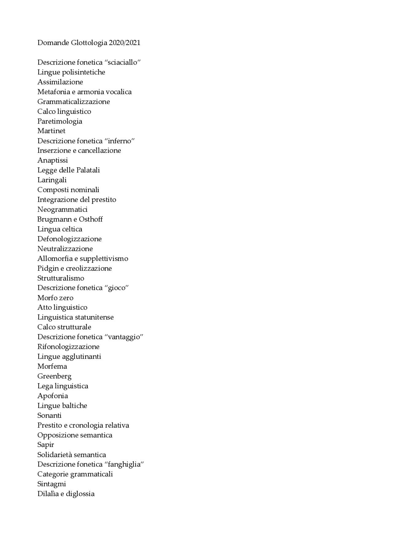 Domande Glottologia Bologna Unimi 20202021 Docsity