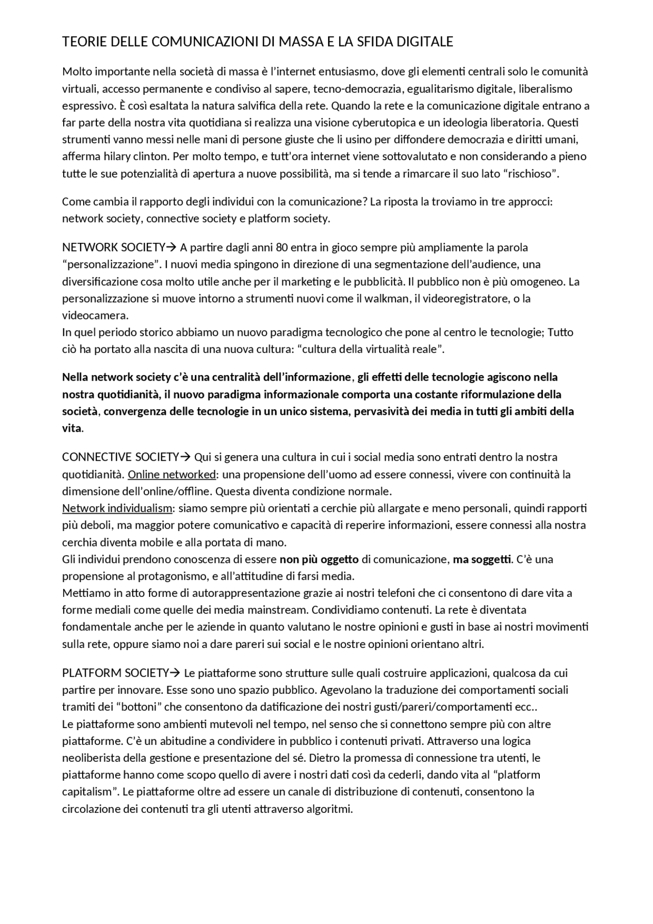 Teorie Della Comunicazione Di Massa E La Sfida Digitale Docsity