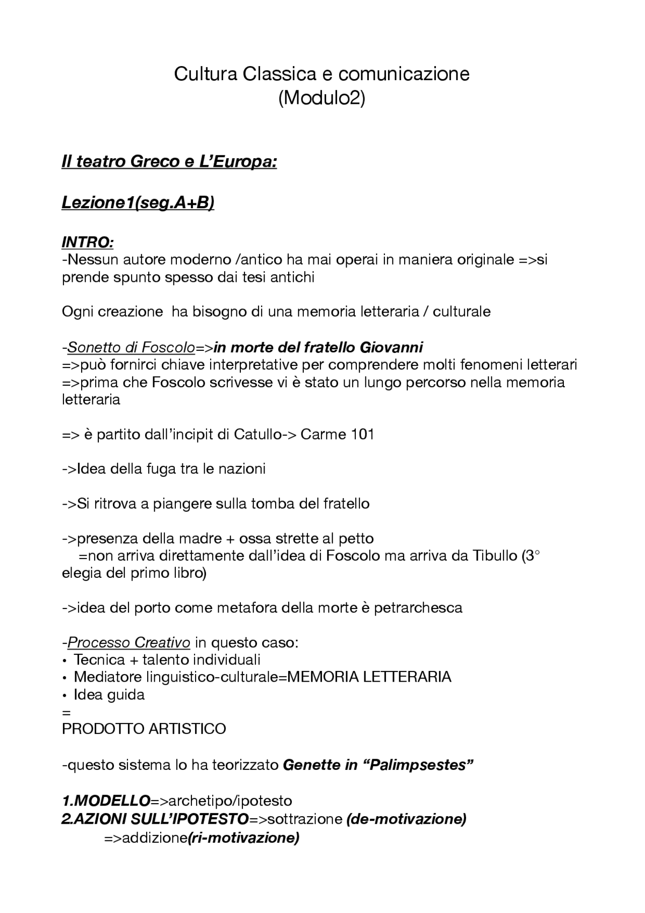 Lezioni Cultura Classica And Comunicazione Modulo 2 Docsity