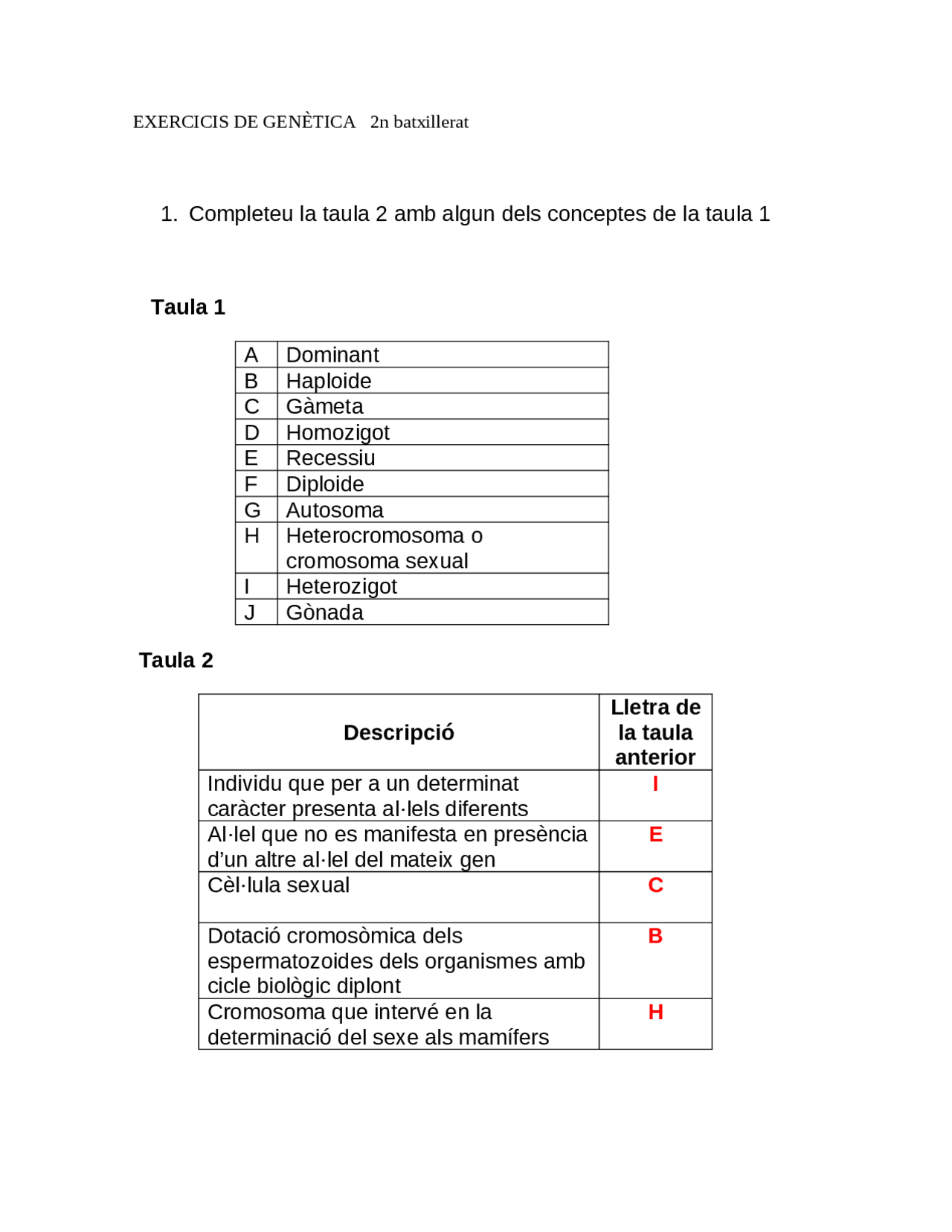 Exercicis GenÈtica Selectivitat Docsity
