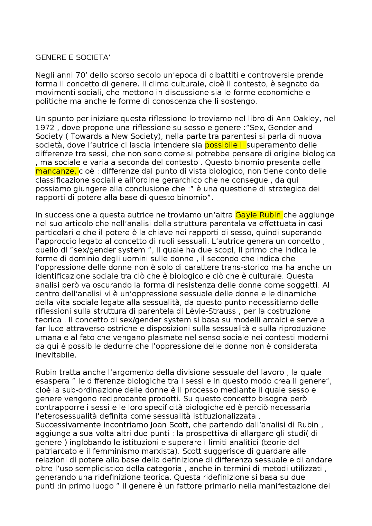 Genere E Società Sociologia Docsity