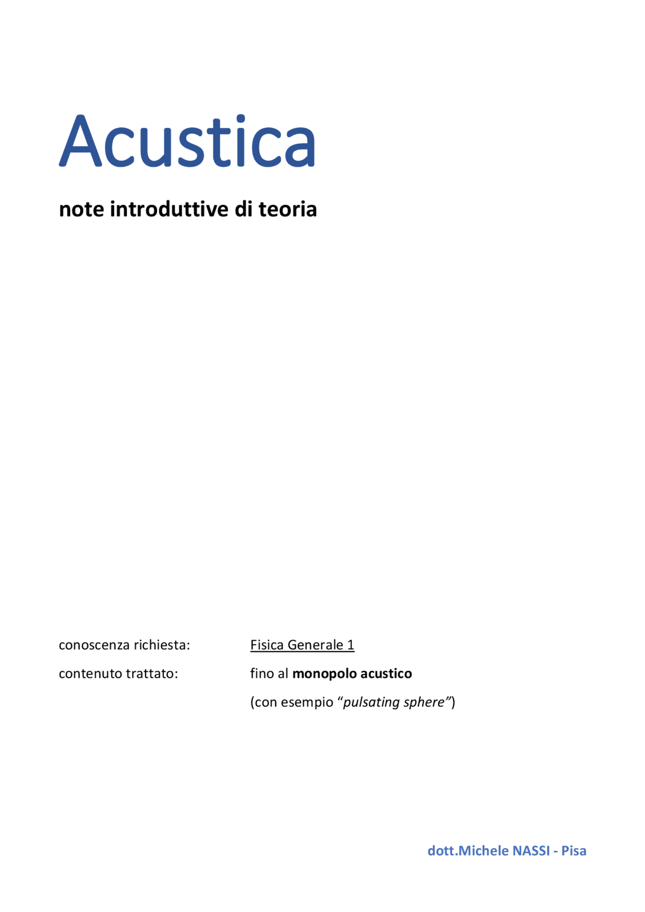 Acustica Appunti Di Teoria Introduttiva Docsity