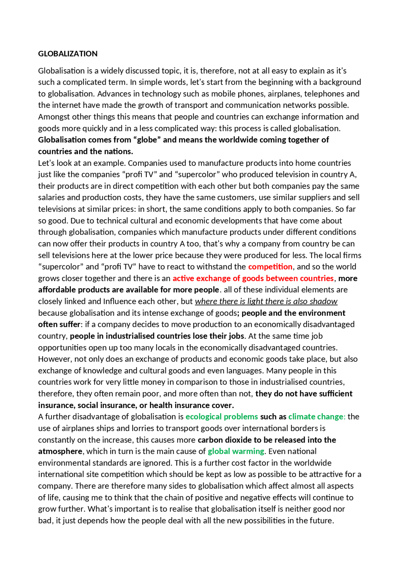Globalization - english lesson - Docsity