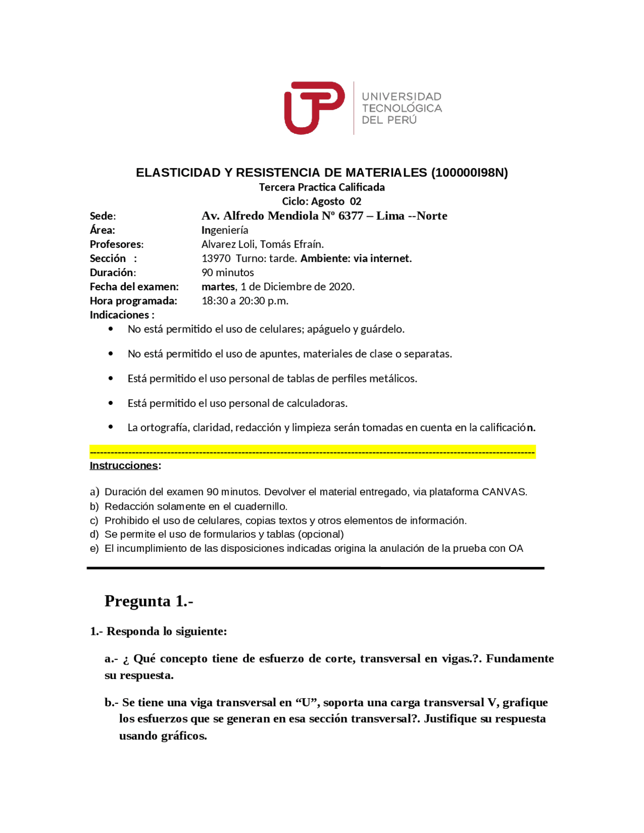 Tercera Práctica De Elasticidad Y Resistencia De Materiales Docsity