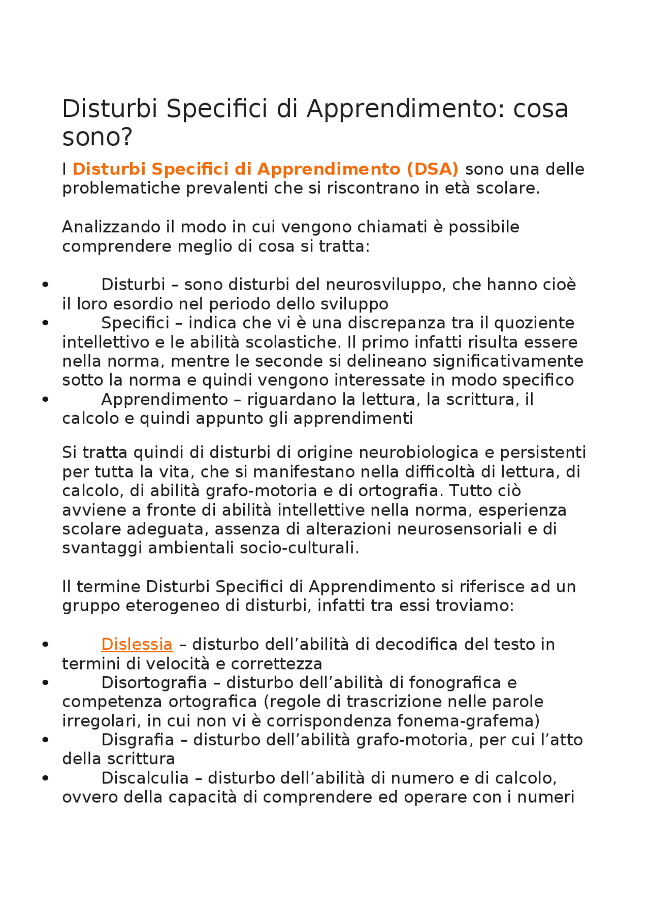 Disturbi Specifici Dellapprendimento Docsity