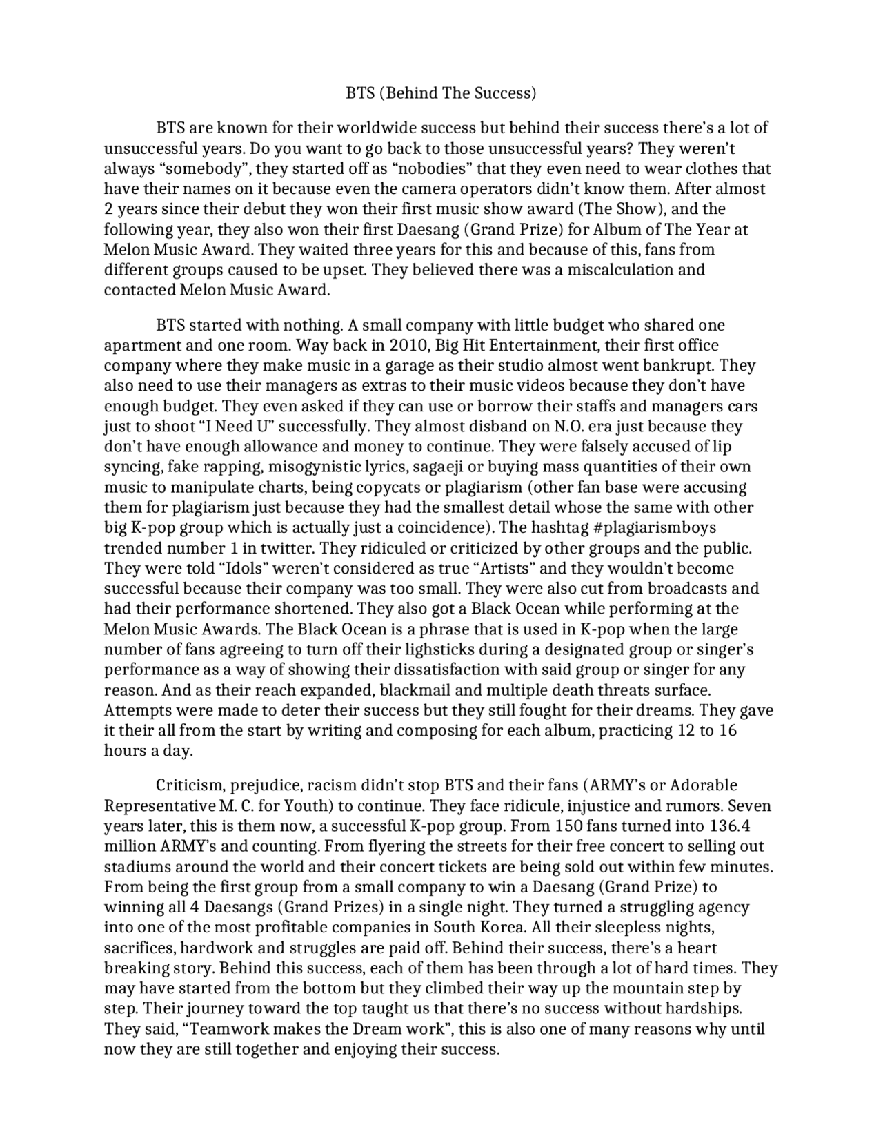 BTS's Hardships Before their Success | High school final essays English ...