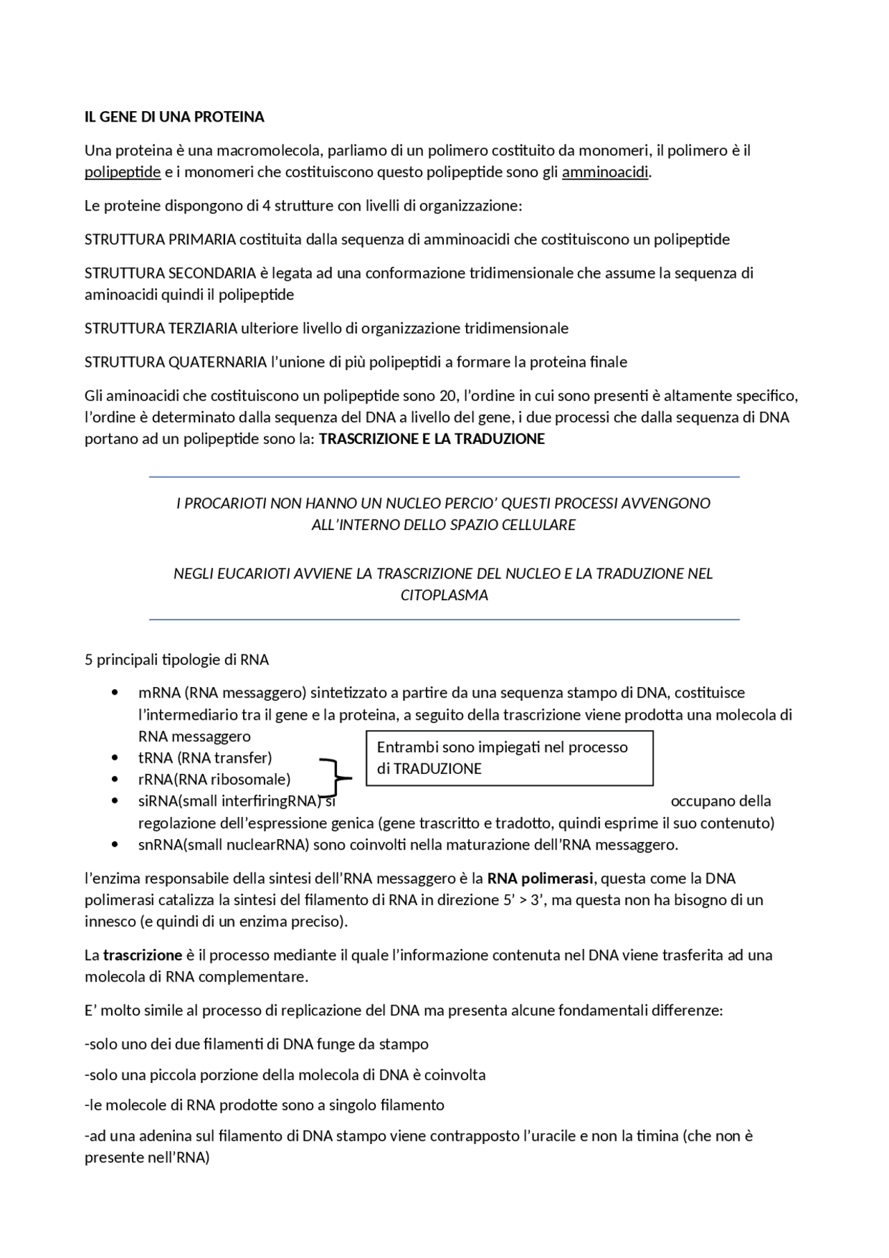 Il gene di una proteina - Docsity