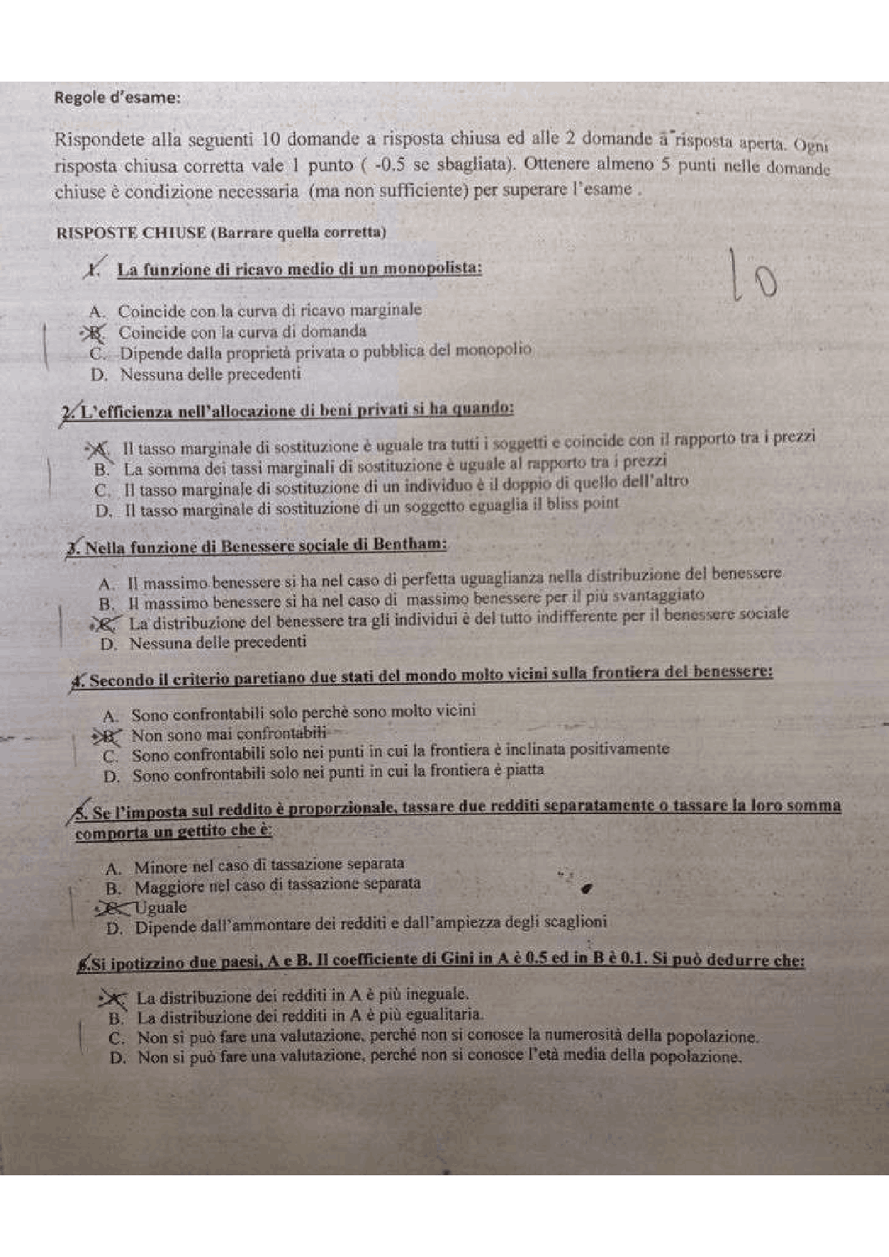 Svolgimento Prova Esame Economia Pubblica Docsity