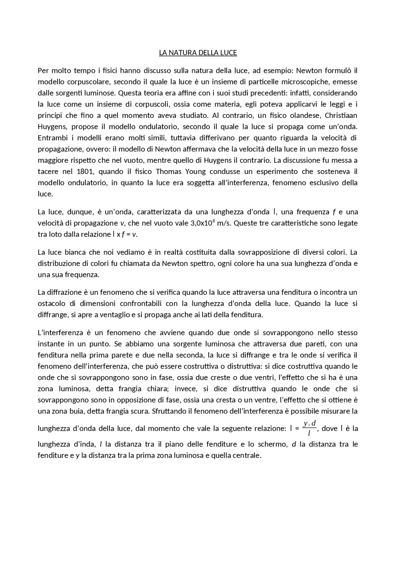 La Natura Della Luce In Fisica Docsity