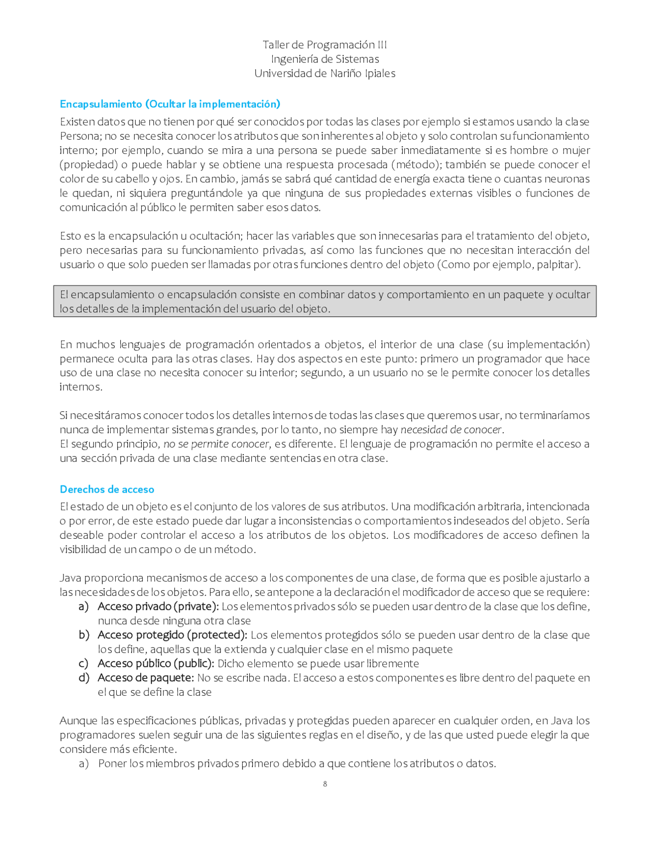 Java Encapsulamiento Docsity