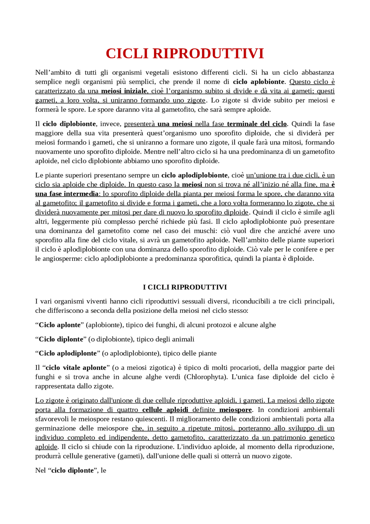 Cicli Riproduttivi Unisob Docsity