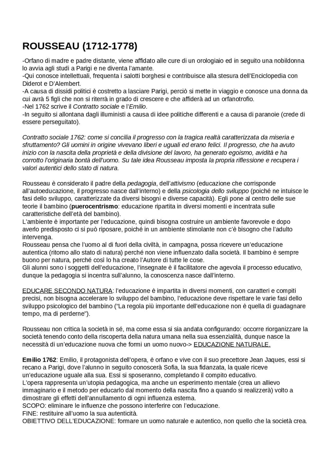 Appunti Lezione Rousseau Docsity