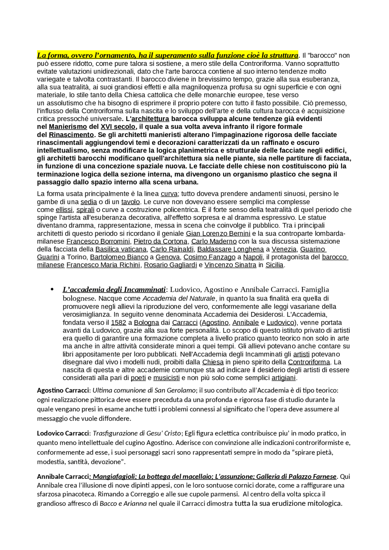 Riassunto barocco/Caravaggio-Bernini - Docsity