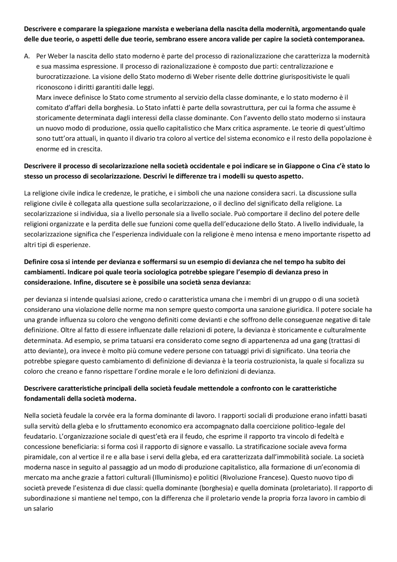 Domande E Risposte Esame Sistemi Sociali Comparati Docsity