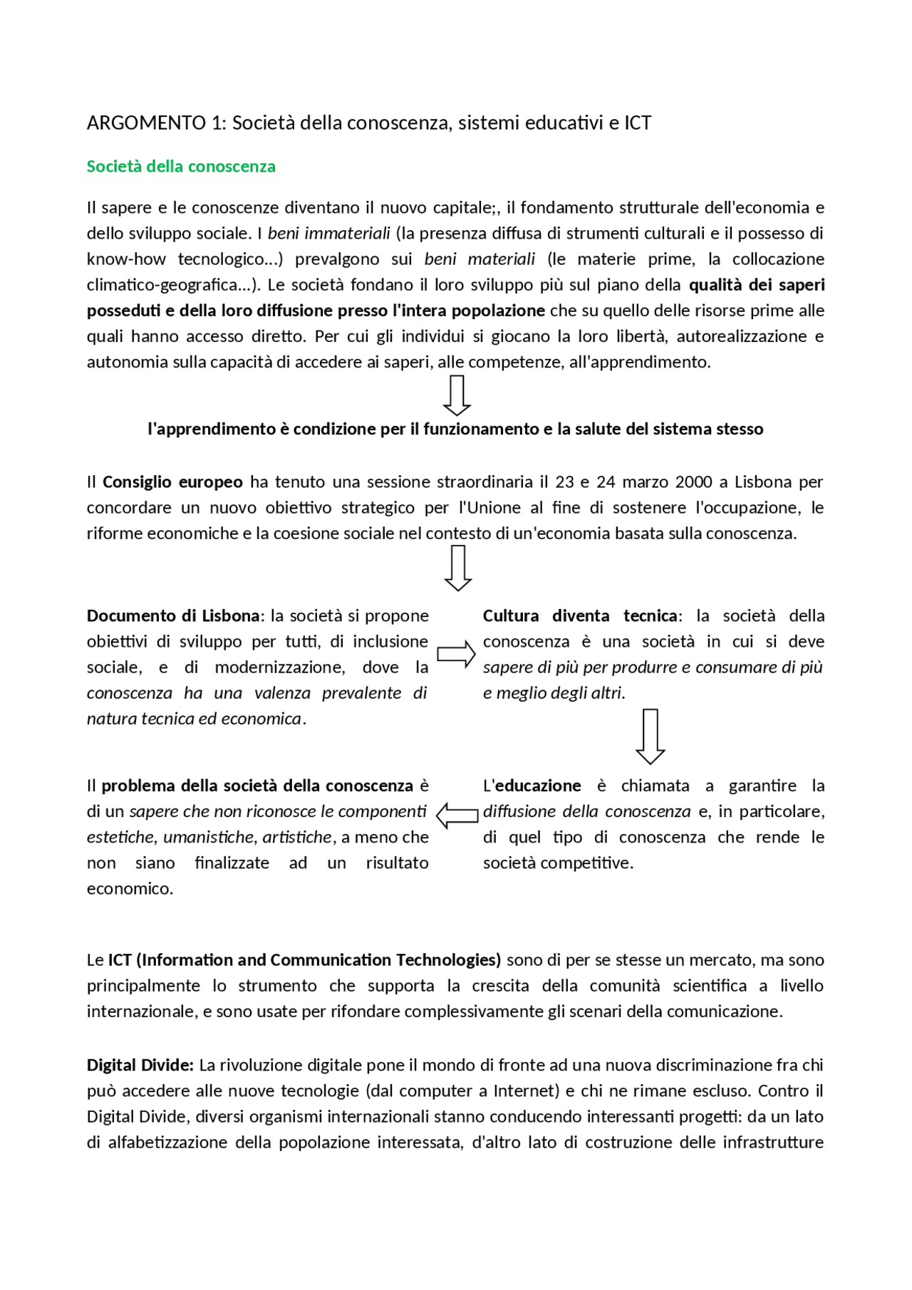 Società Della Conoscenza E Tecnologie Per Lapprendimento Docsity