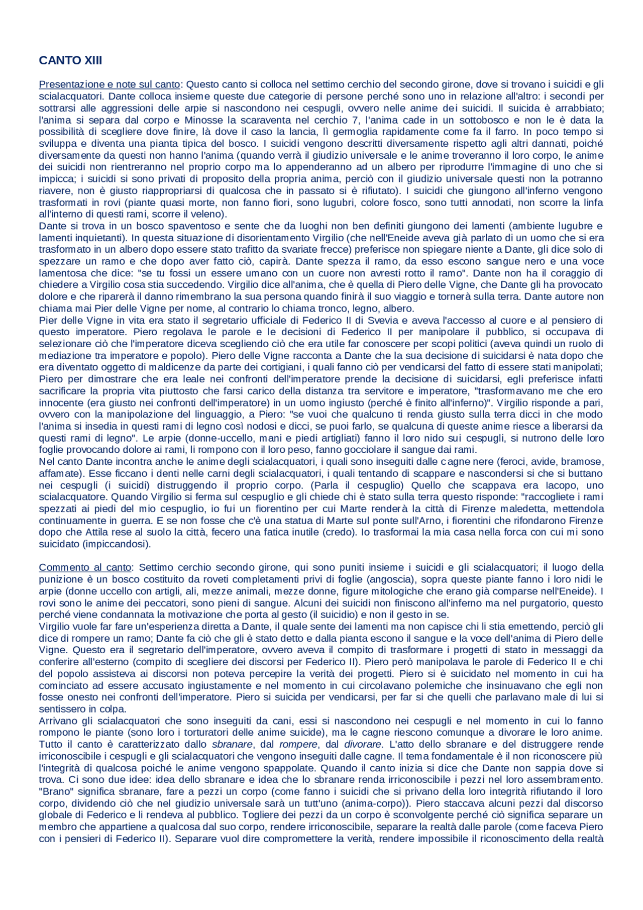 Appunti Canto Xiii Divina Commedia Docsity