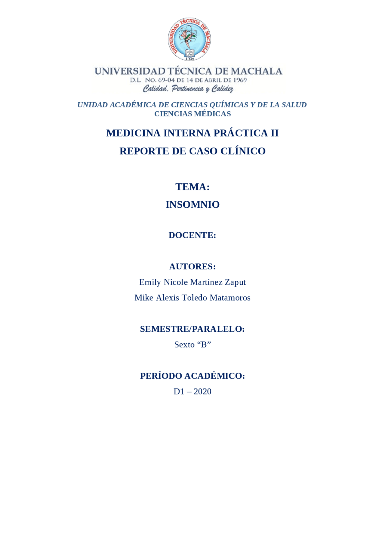 Caso Clínico Sobre Insomnio Résumés De Medicina Interna Docsity