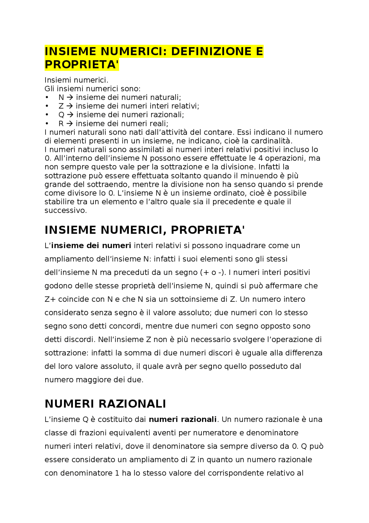 Insiemi Numerici E Numeri Complessi Appunti Di Matematica Docsity