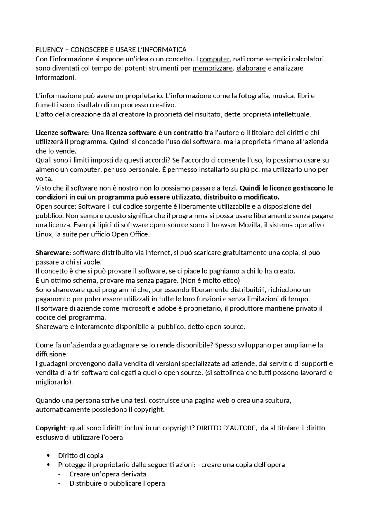 Fluency Conoscere E Usare Linformatica Docsity