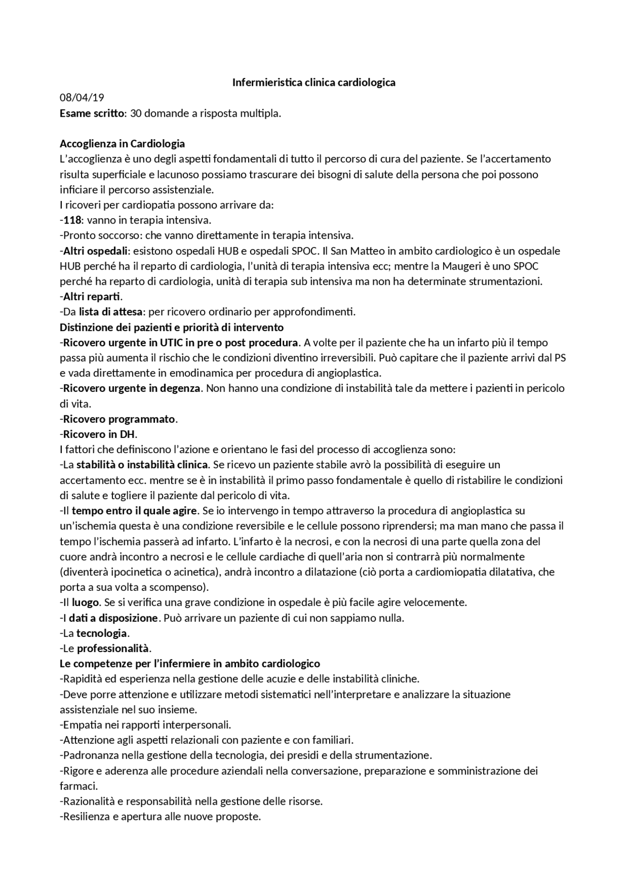 Infermieristica In Cardiologia Docsity