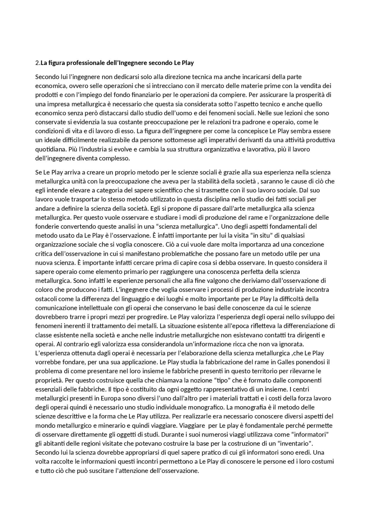 Riassunto Libro Le Play Docsity