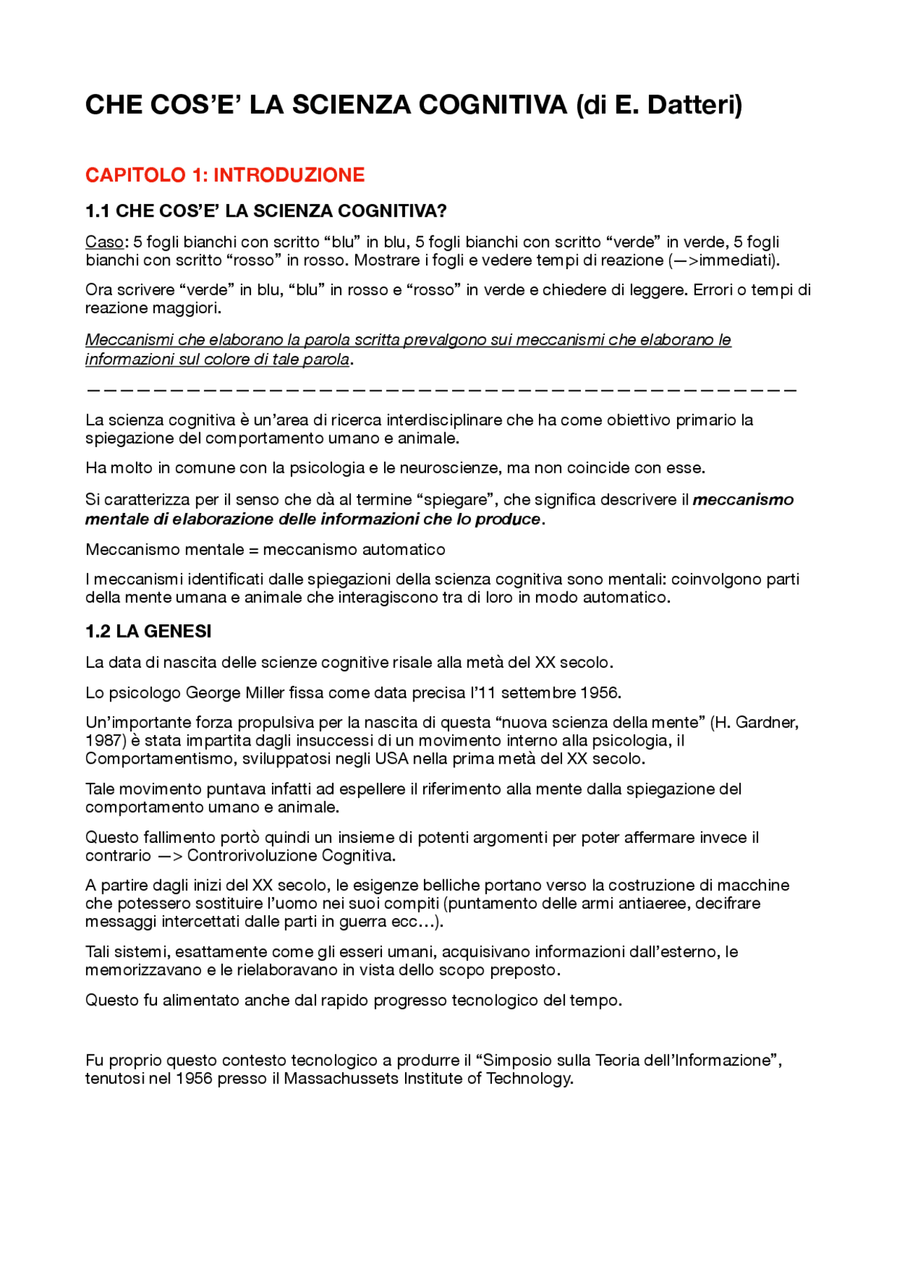 Che Cosè La Scienza Cognitiva Docsity