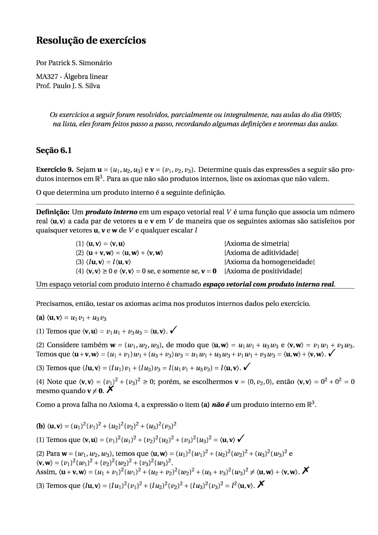Lista exercicios algebra linear - Docsity