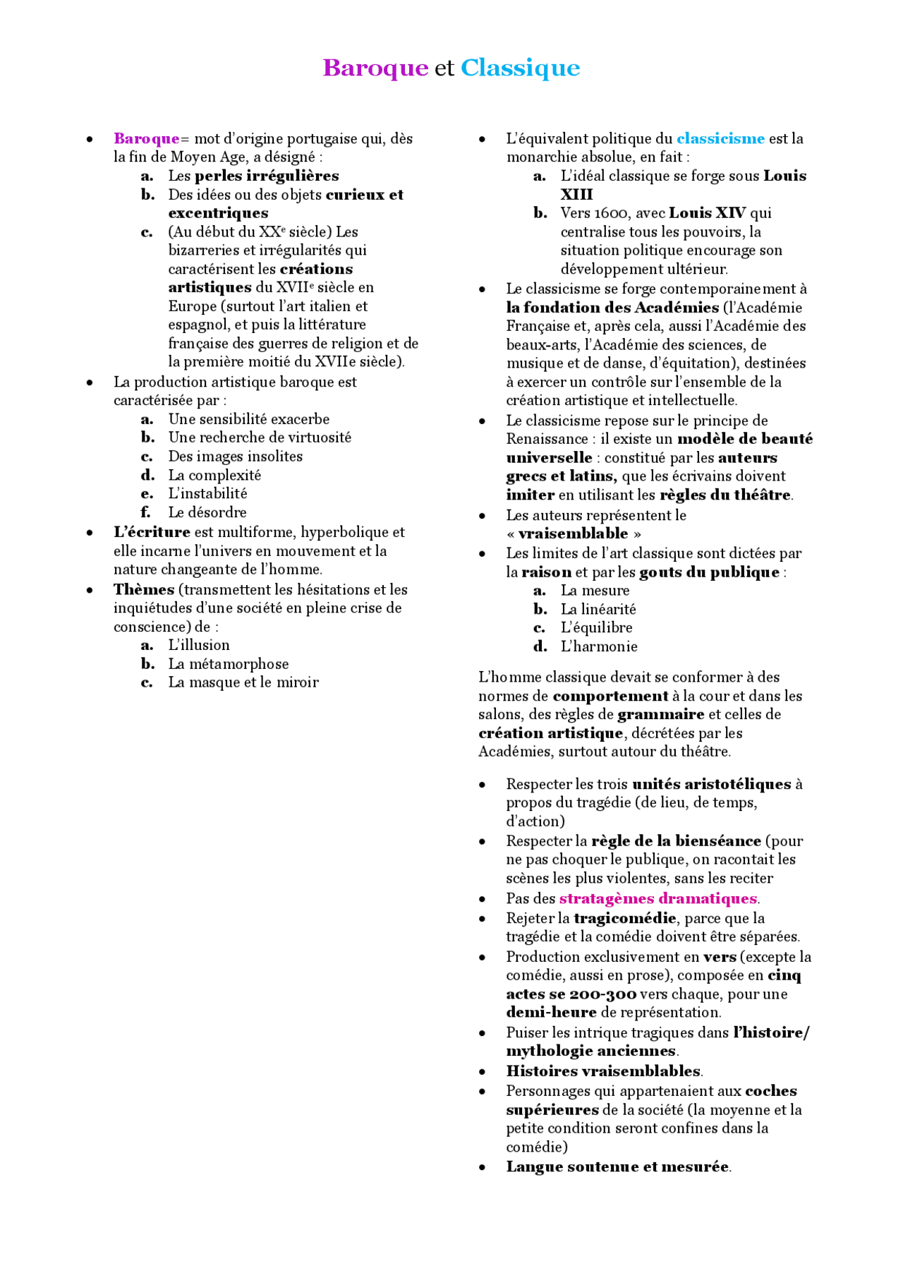 Comparaison Entre Baroque Et Classicisme Docsity